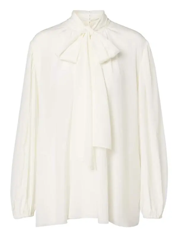 Dolce & Gabbana Silk-blend Tie Neck Top - White