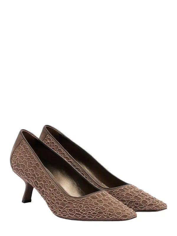 Brunello Cucinelli Embellished Suede Pumps - Brown