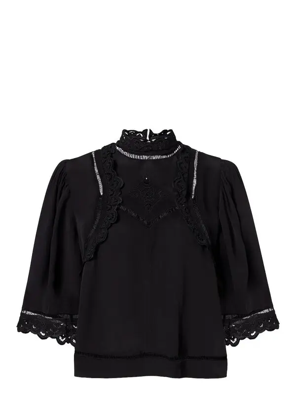 Isabel Marant Étoile Frany Broderie Anglaise Crêpe Top - Black