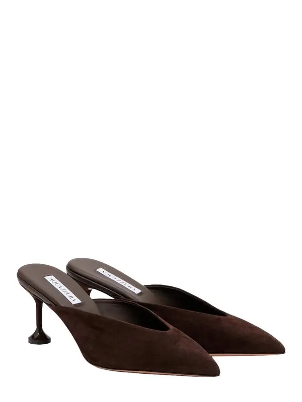 AQUAZZURA Bisous 65 Suede Mules - Brown
