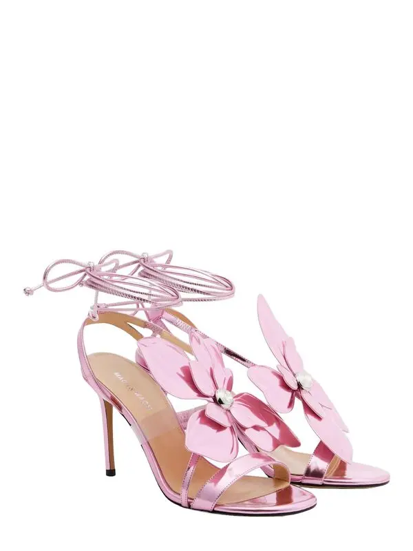Mach & Mach Orchid 95 Floral-appliqué Leather Sandals - Pink