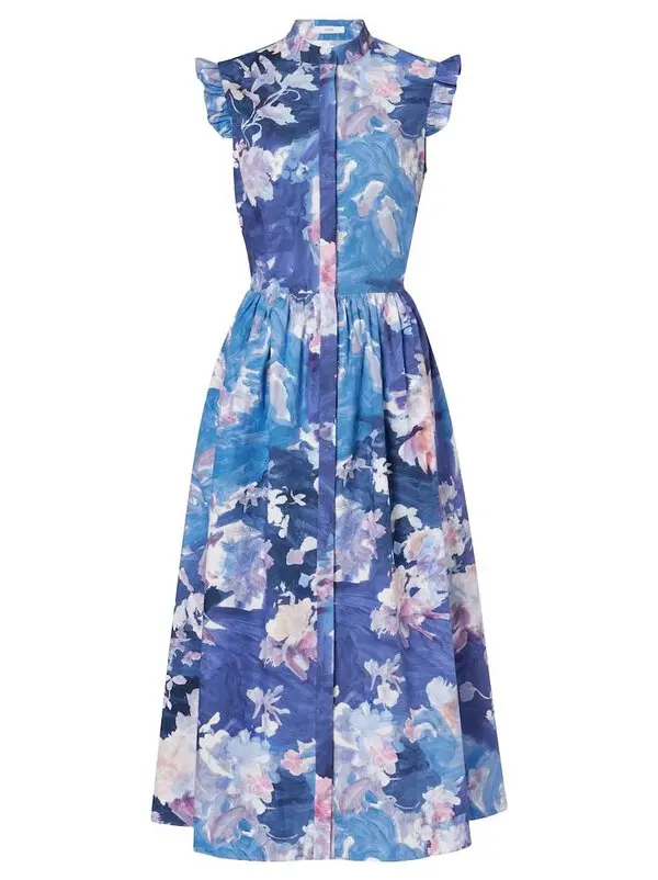 Erdem Flared Floral Midi Dress - Blue