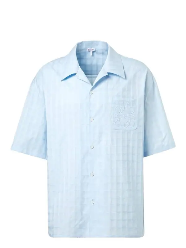 Loewe Jacquard Logo Cotton Bowling Shirt - Blue