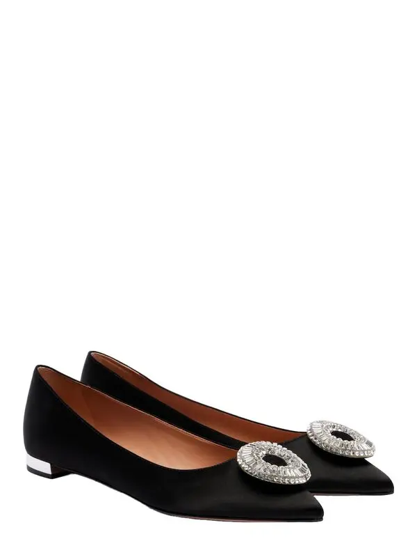 AQUAZZURA Crystal Hoop Satin Ballet Flats - Black