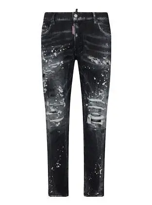 Dsquared2 Tidy Biker Jeans With Paint Splatter And Ripped Details - Black