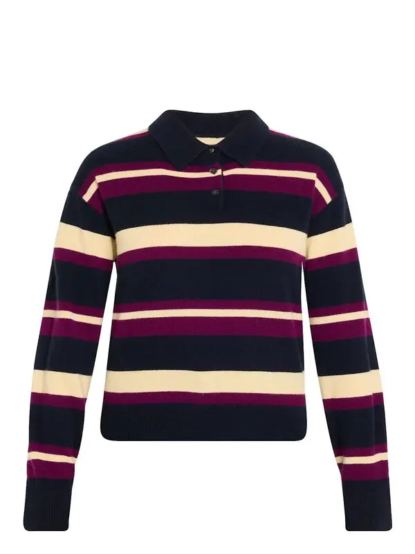 Guest In Residence Collegiate Striped Cashmere Polo - Navy