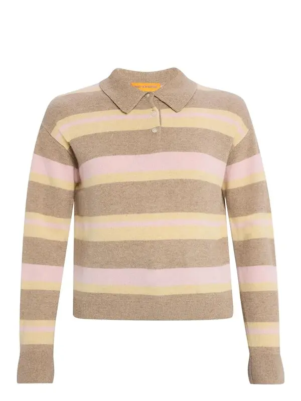 Guest In Residence Collegiate Striped Cashmere Polo - Open Beige