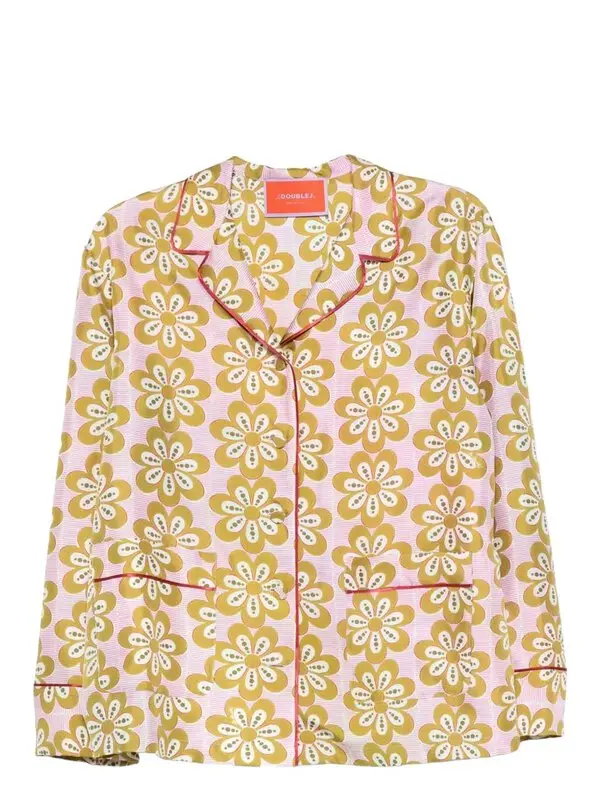 La DoubleJ Floral-print Piped-trim Shirt - Pink