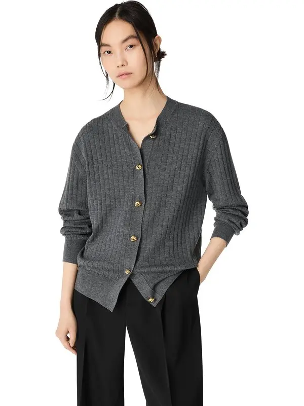 Bottega Veneta Wool Ribbed Cardigan - Anthracite