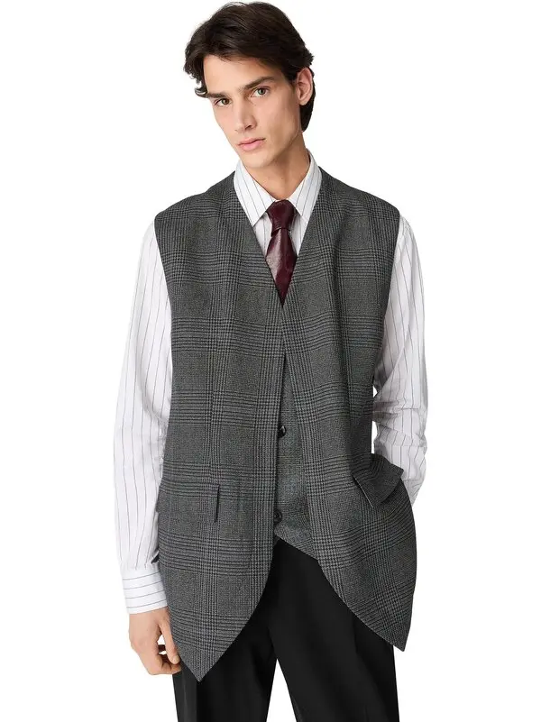 Bottega Veneta Prince Of Wales Wool Waistcoat - Black/chalk/blue
