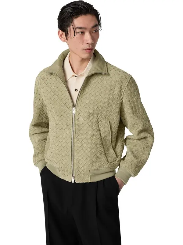 BOTTEGA  VENETA Intrecciato Suede Blouson - Travertine