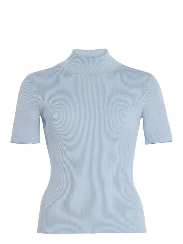 Oscar De La Renta Virgin Wool Knit Top - Light Blue