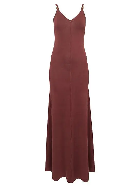 PRETTY LAVISH V-neck Knitted Maxi Dress - Brown