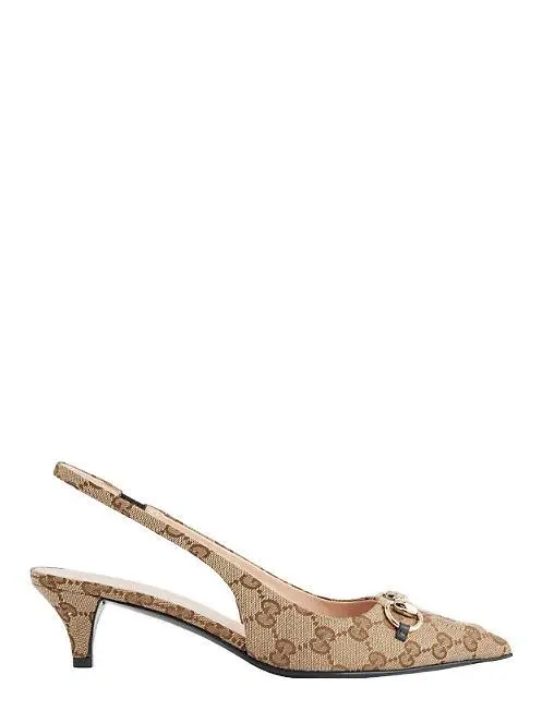 Gucci Erin Gg 45 Slingback Canvas Pumps - Beige Ebony