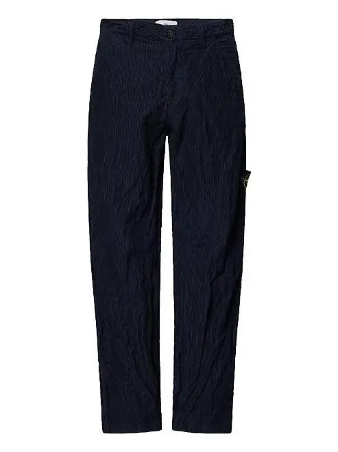 Stone Island Wrinkled Corduroy Straight-leg Cotton-blend Trousers - Navy Blue
