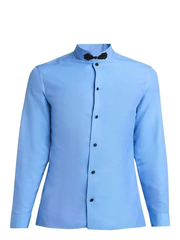 Valentino Garavani Silk Shantung Toggle Band-collar Sport Shirt - Blue