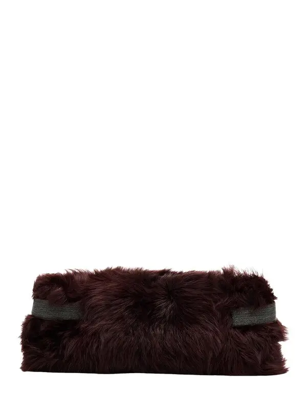 Brunello Cucinelli Essence Capretta Faux Fur Clutch - Red Wine