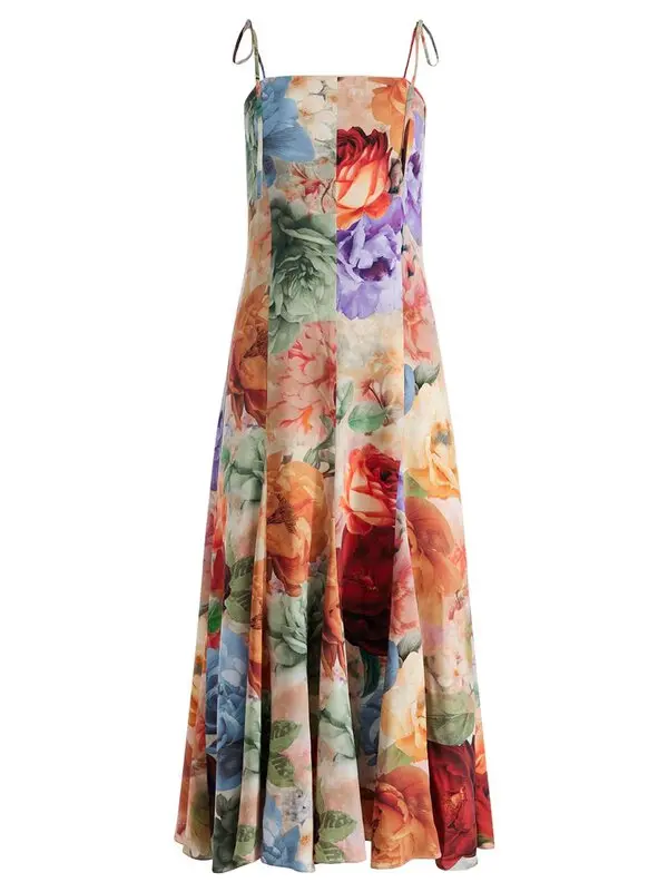 Alice + Olivia Jeanette Tie-shoulder Paneled Midi Dress - Storm Floral Lg