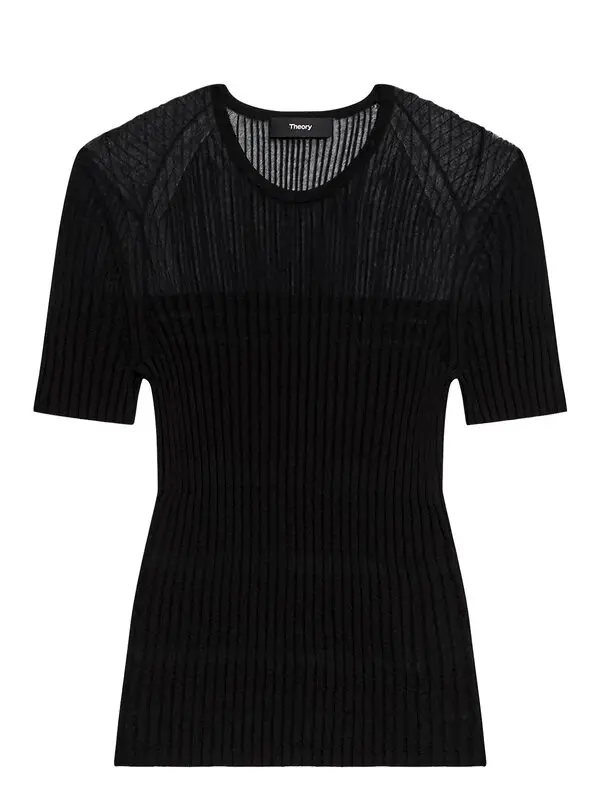 Theory Sheer Stripe Crewneck Tee - Black