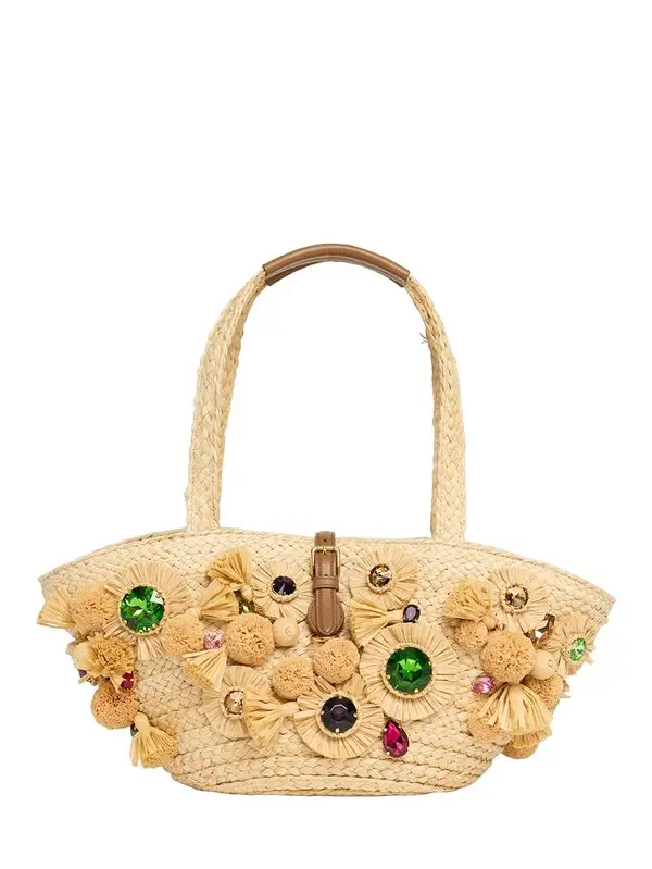Dolce & Gabbana Floral Embellished Raffia Tote Bag - Naturale Caramello