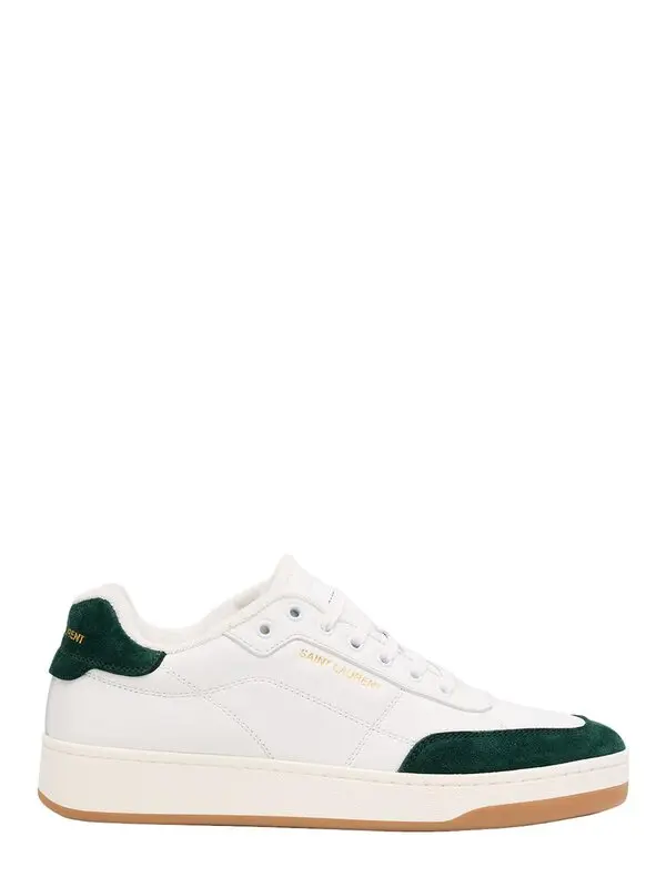 Saint Laurent Sl61 Leather And Suede Low-top Sneakers - White/dark Green