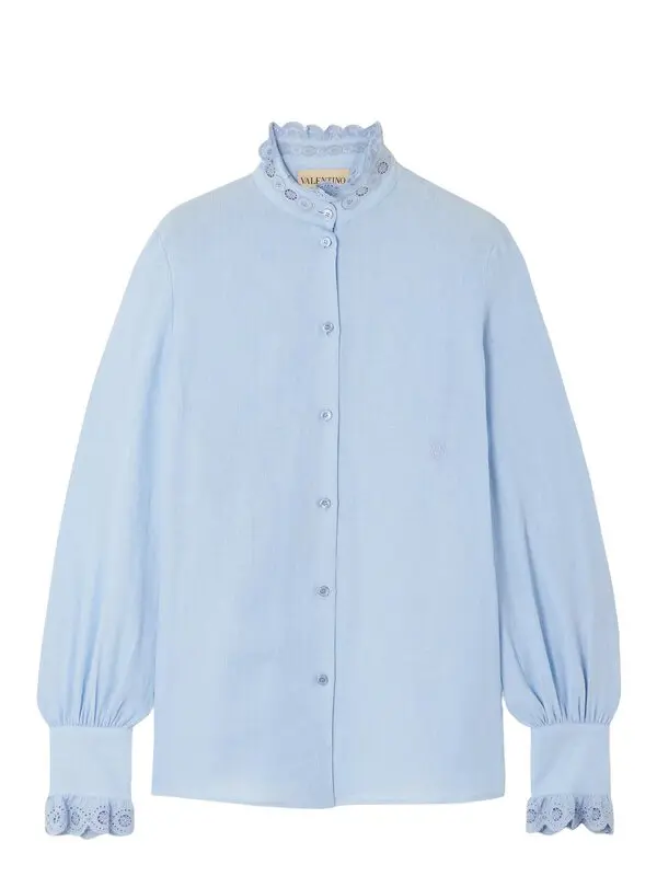 Valentino Garavani Embroidered Linen Shirt - Blue
