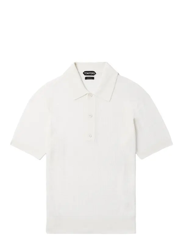 TOM FORD Slim-fit Waffle-knit Wool Polo Shirt - White