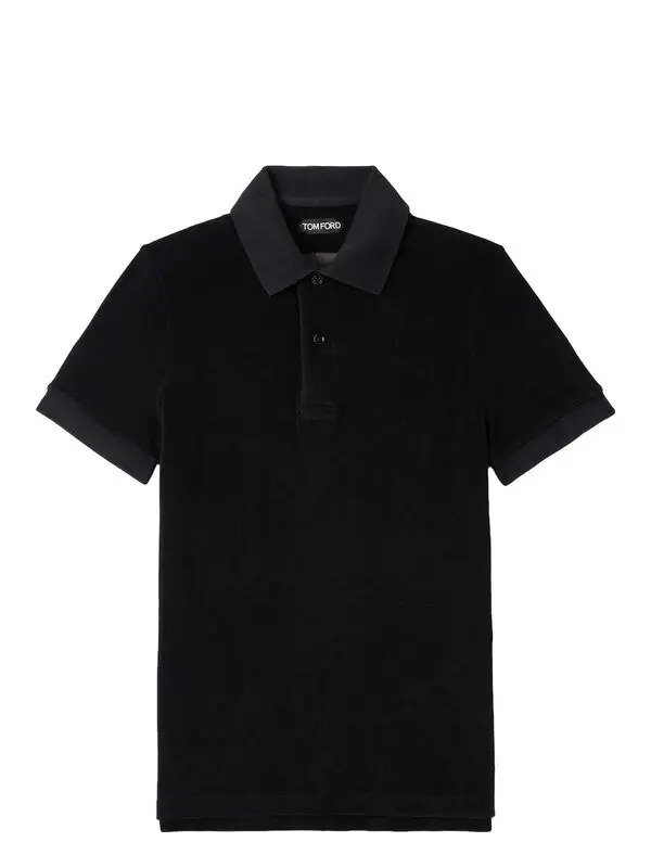 TOM FORD Slim-fit Cotton-blend Terry Polo Shirt - Black
