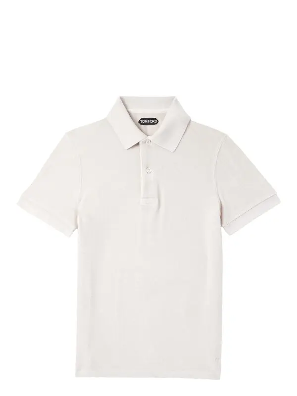 TOM FORD Slim-fit Cotton-blend Terry Polo Shirt - Neutrals