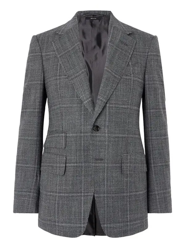 TOM FORD Shelton Slim-fit Prince Of Wales Checked Wool And Silk-blend Suit Jacket - Gray