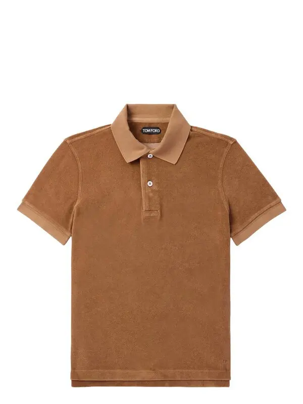 TOM FORD Slim-fit Cotton-blend Terry Polo Shirt - Brown