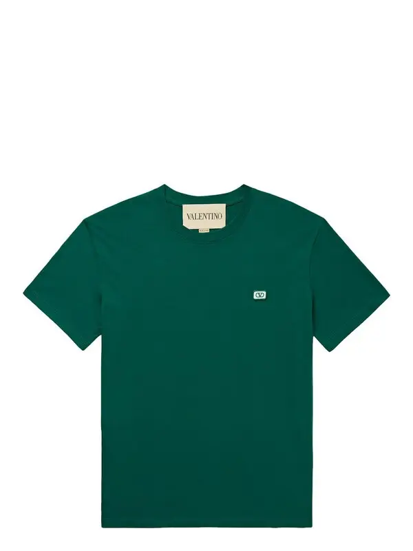 Valentino Garavani Logo-appliquéd Cotton-jersey T-shirt - Green