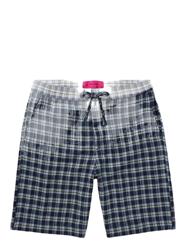 THE ELDER STATESMAN Dune Cotton Checked Shorts - Blue