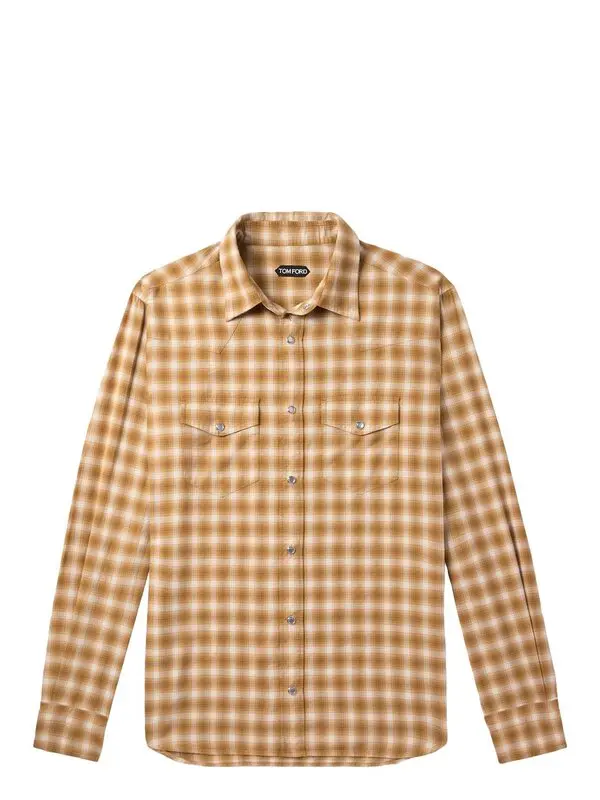 TOM FORD Slim-fit Checked Cotton-twill Shirt - Yellow