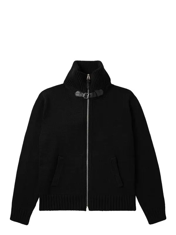 TOM FORD Leather-trimmed Ribbed Merino Wool Bomber Jacket - Black