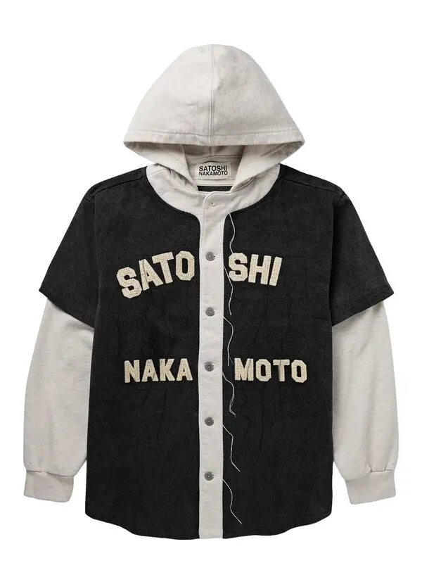 SATOSHI NAKAMOTO Distressed Denim Hooded Jacket - Black