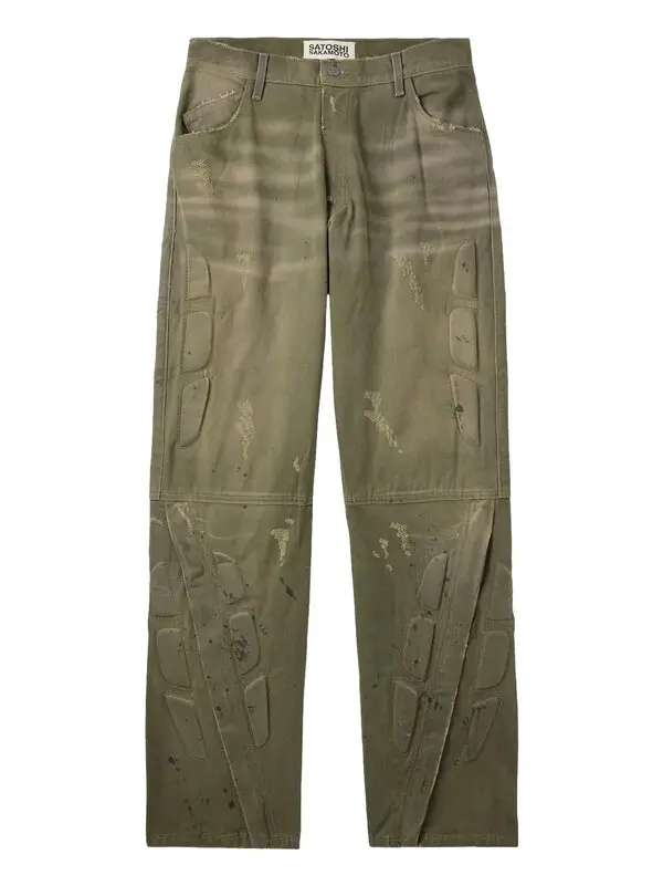 SATOSHI NAKAMOTO Enduro Straight-leg Padded Distressed Jeans - Green