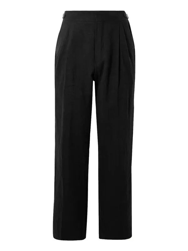 Mr P. Straight-leg Pleated Linen Tuxedo Trousers - Black