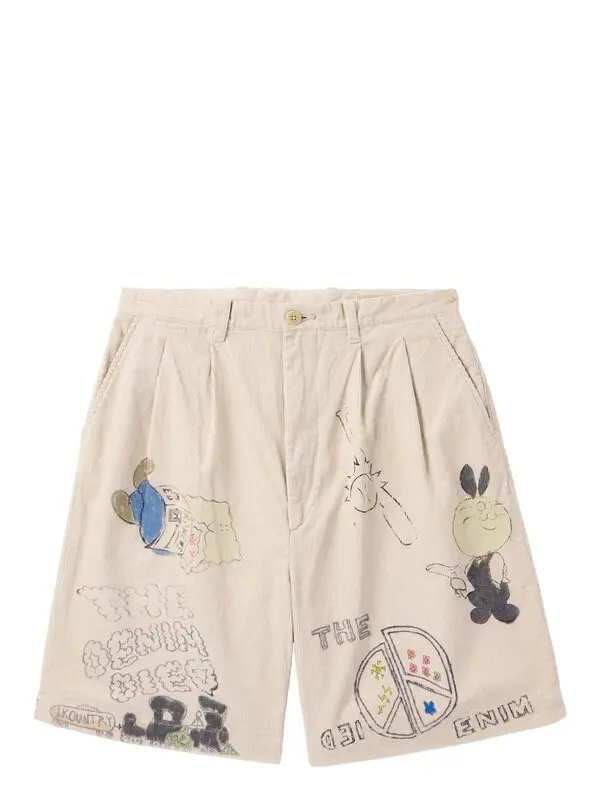 Kapital Memorial Paint Straight-leg Cotton-corduroy Shorts - Neutrals