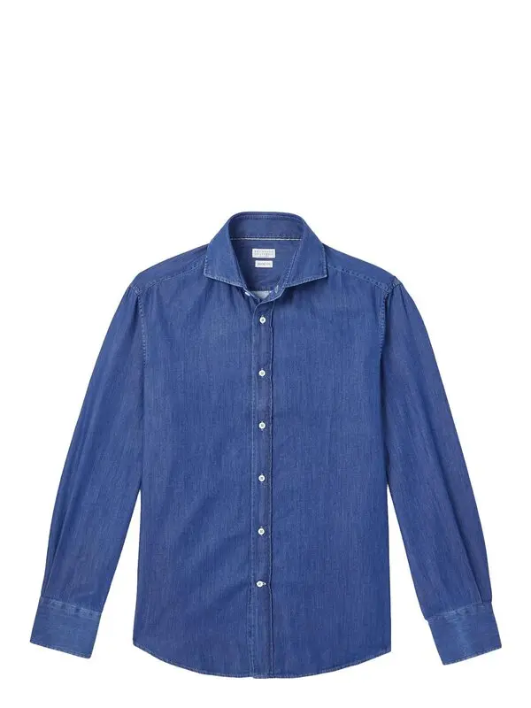 Brunello Cucinelli Slim-fit Cutaway-collar Cotton Shirt - Blue