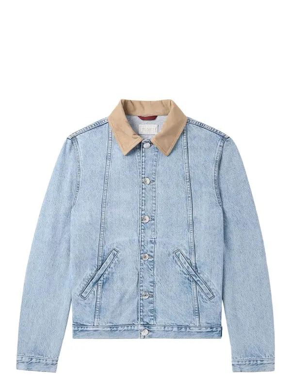 Brunello Cucinelli Slim-fit Suede-trimmed Denim Jacket - Blue