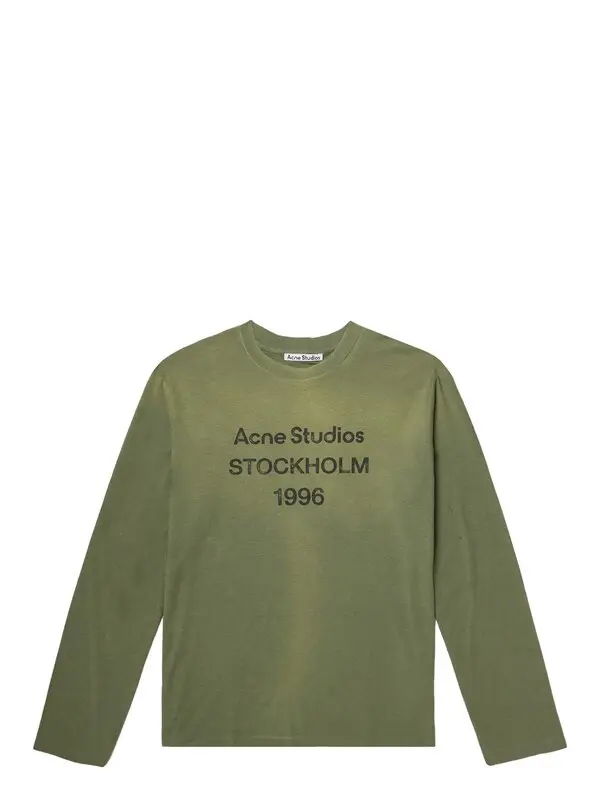 Acne Studios Edden U 1996 Logo-print Distressed Cotton And Hemp-blend T-shirt - Green