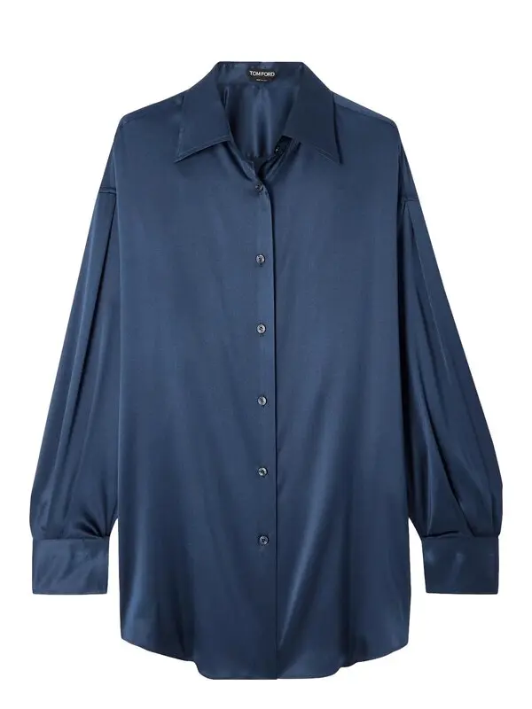 TOM FORD Oversized Stretch-silk Satin Shirt - Blue