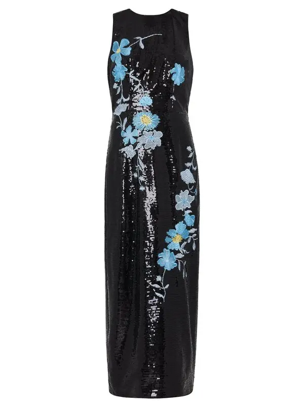 MILLY Tiana Floral Sequin Midi Dress - Black