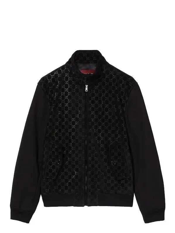 Gucci Embossed Gg Suede Bomber Jacket - Black