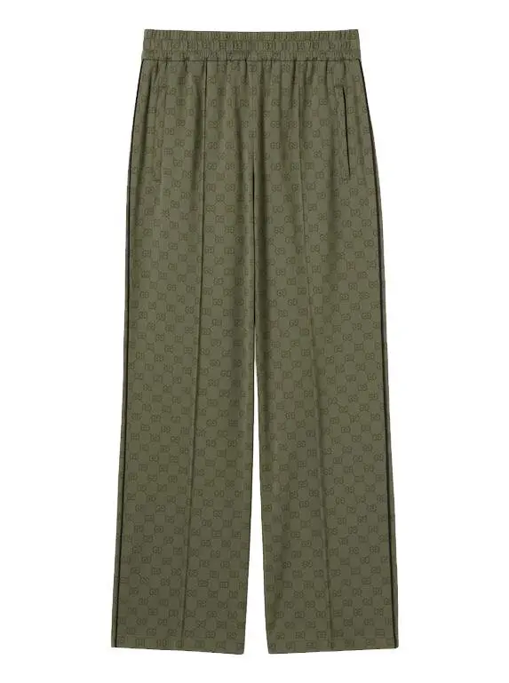 Gucci Gg Jersey Jacquard Wide Leg Pants - Green