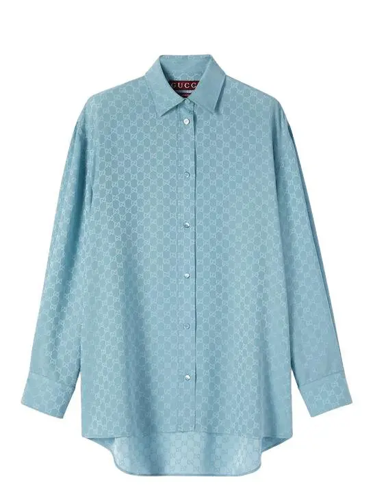 Gucci Gg Silk Jacquard Oversize Shirt - Blue
