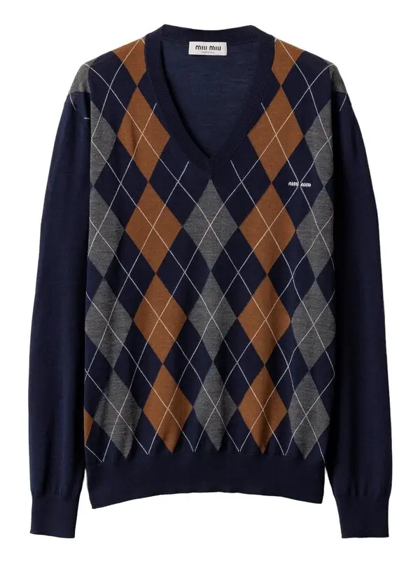 Miu Miu V-necked Wool Sweater - Navy