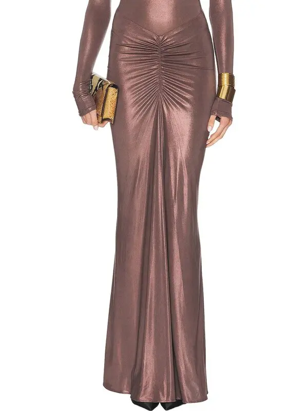 Lapointe Coated Jersey Ruched Maxi Skirt - Mocha