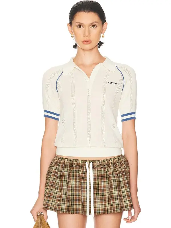 Miu Miu Short Sleeve Sweater - Naturale & Bluette